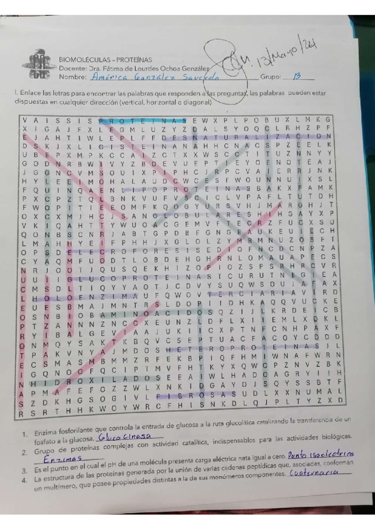 Sopa de letras proteínas - PROTEÍNAS Docente: Dra. Fátima de Lourdes ...