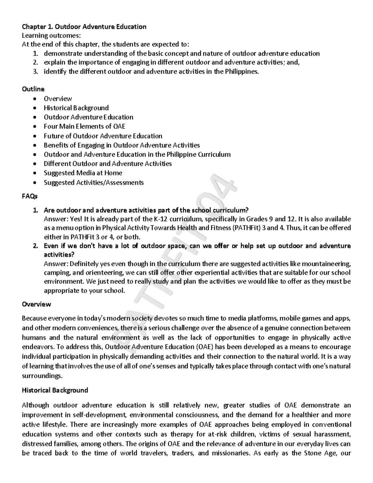 Pathfit 4 Chapter 1 - ..... - Chapter 1. Outdoor Adventure Education ...