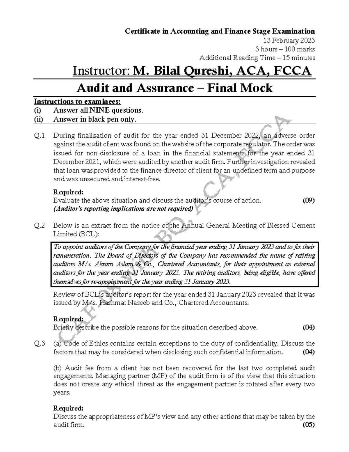 CAF-08 Final Mock Exam - Spring 2023 attempt - Certificate in ...