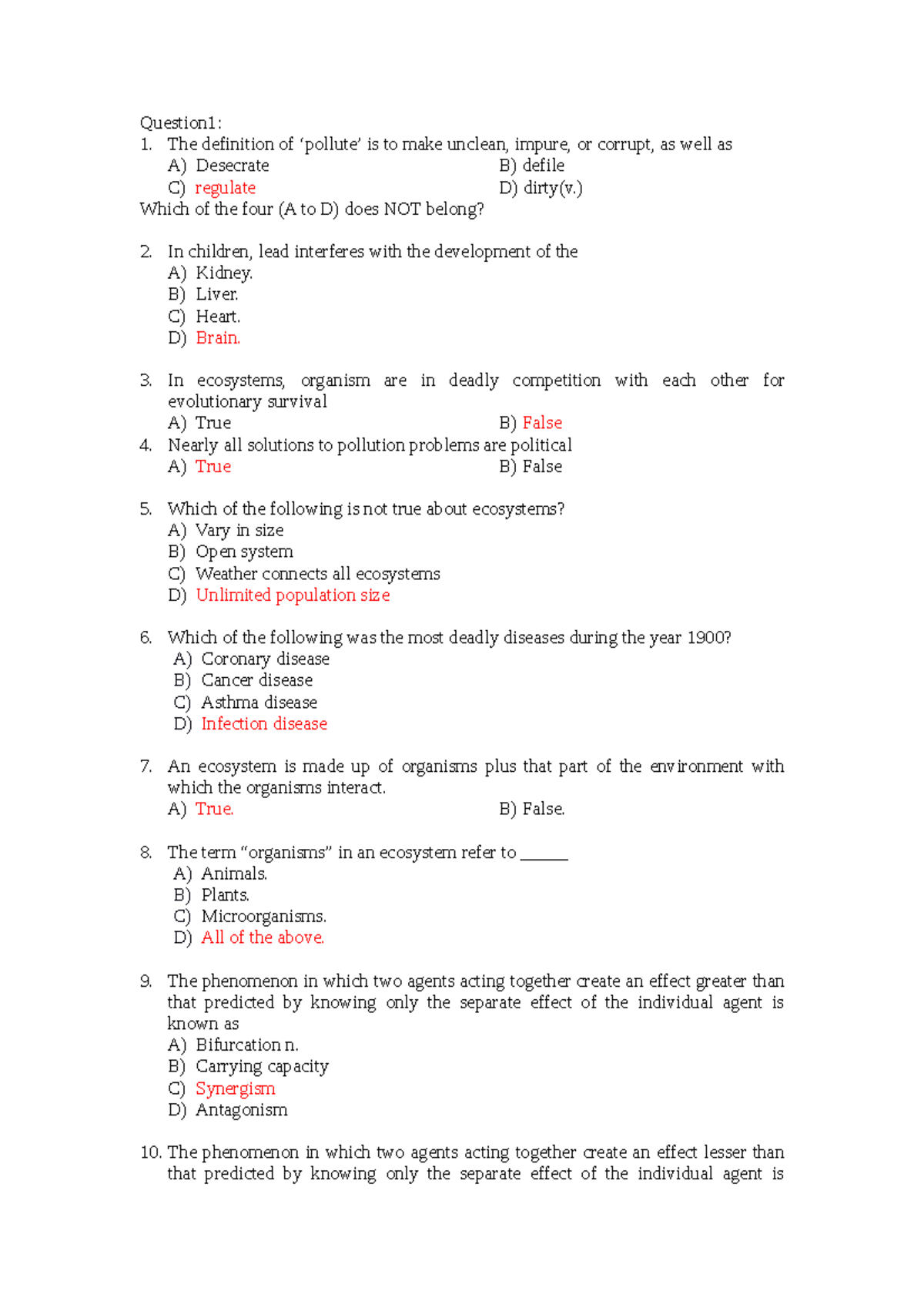 MEC 280 EXAM WITH Answers - Question1: The definition of ‘pollute’ is ...