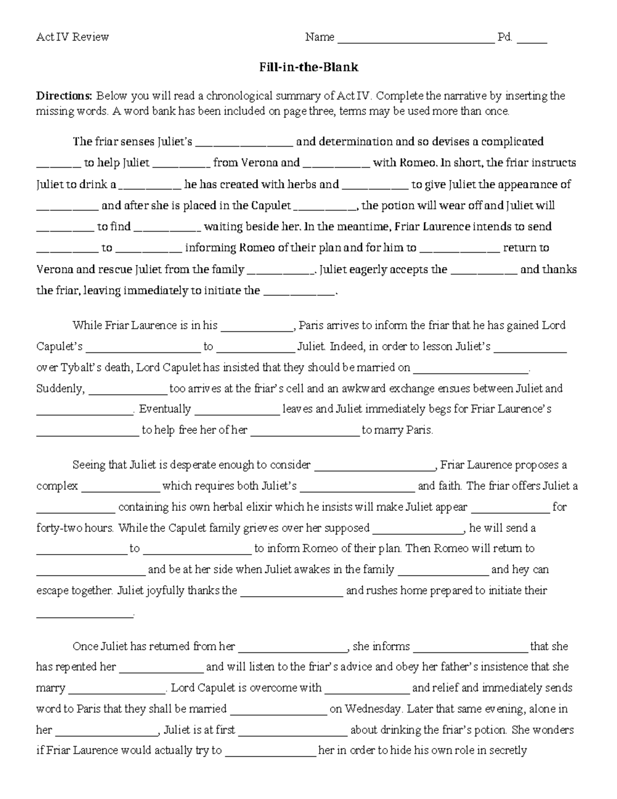 4b Act IV Fill in the Blank Review - Act IV Review Name ...