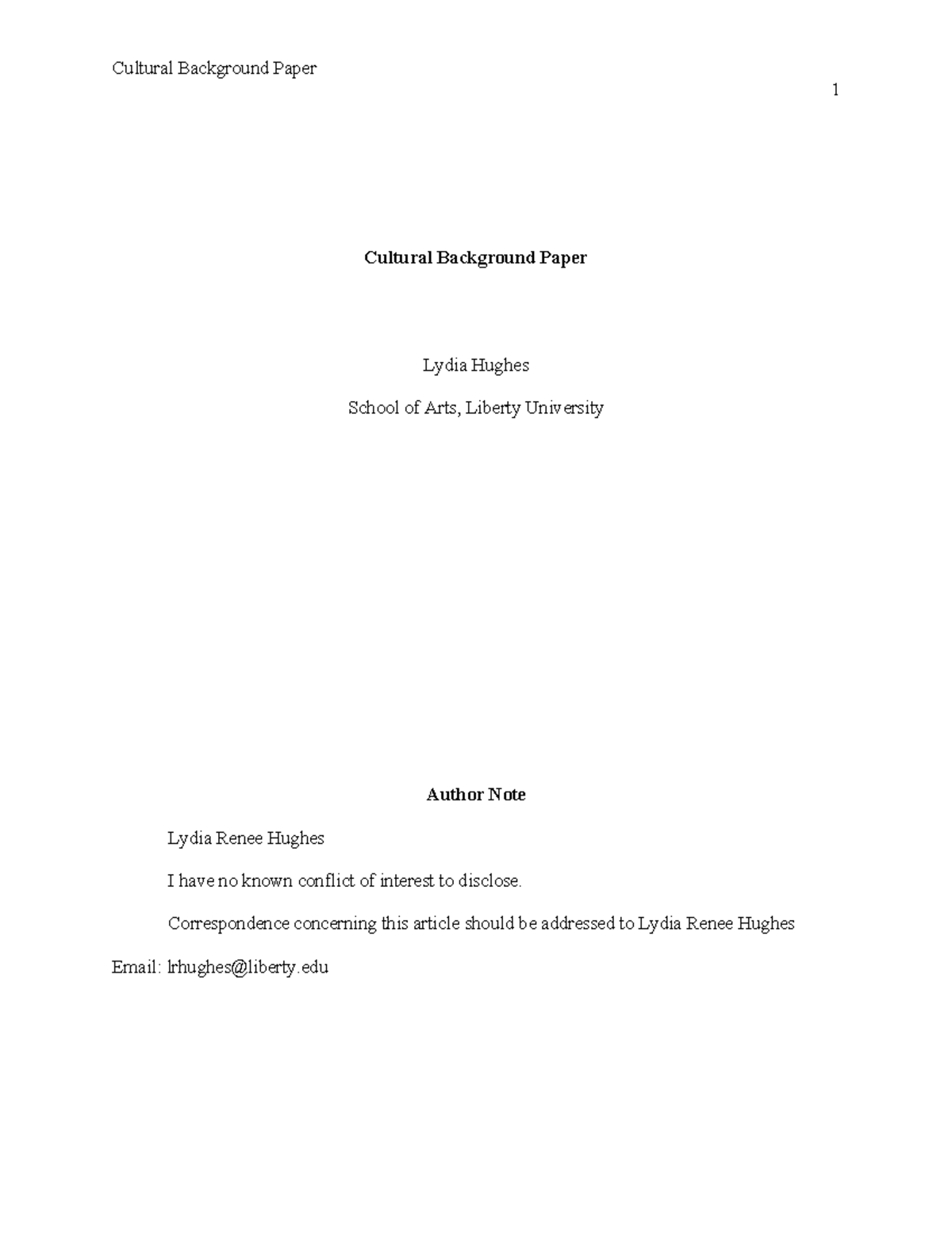 Lydia Hughes Cultural Background Paper - 1 Cultural Background Paper ...