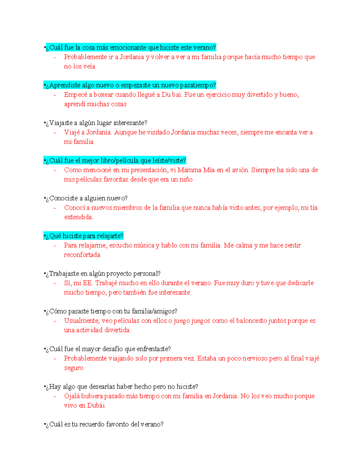 Untitled document - spanish - ¿Cuál fue la cosa más emocionante que ...