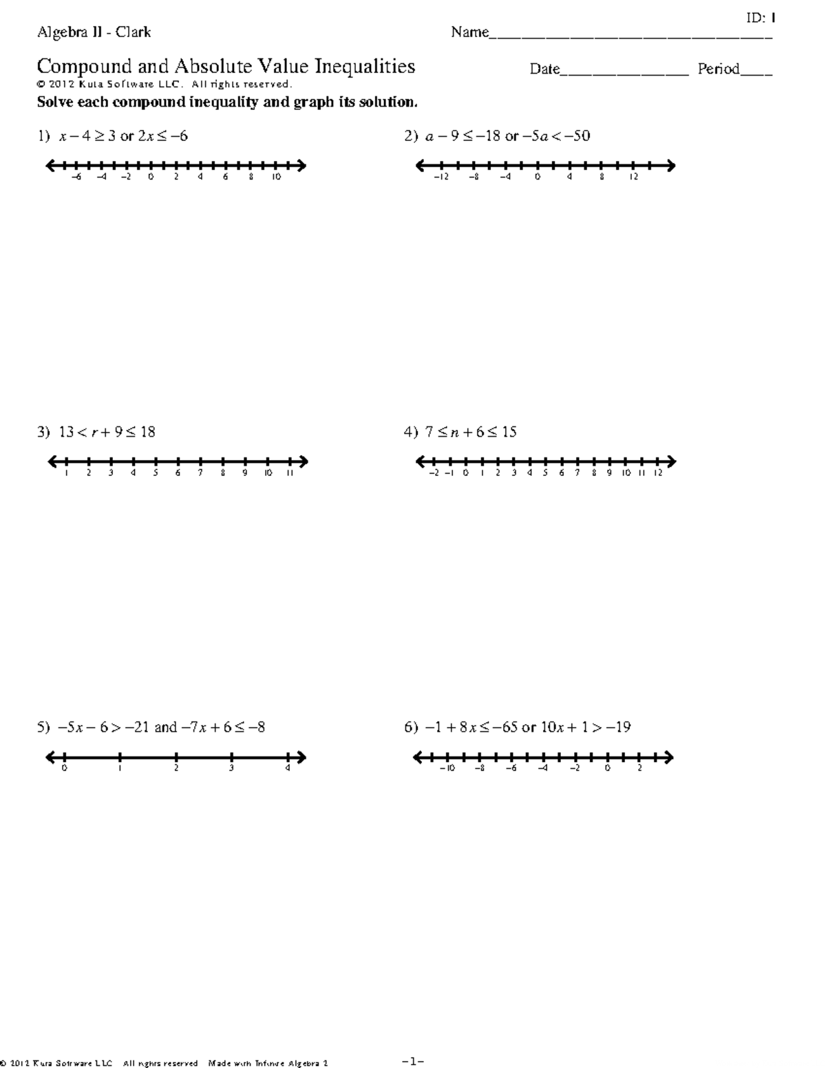 Compound and Absolute Value Inequalities practice - ©R y 2 O 091 L 2 P ...