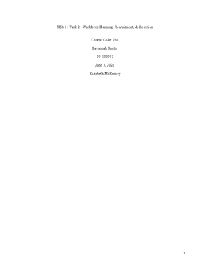 Task 2 - C234 - Task 2: Workforce Planning, Recruitment, & Selection ...