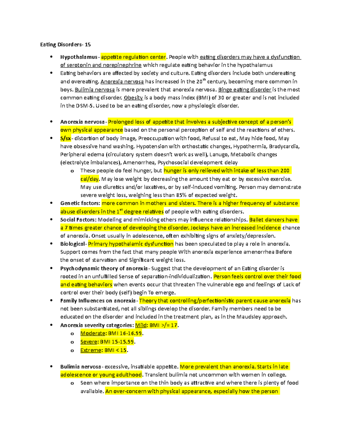 Psych 2 - notes for entire book - Eating Disorders- 15 Hypothalamus ...