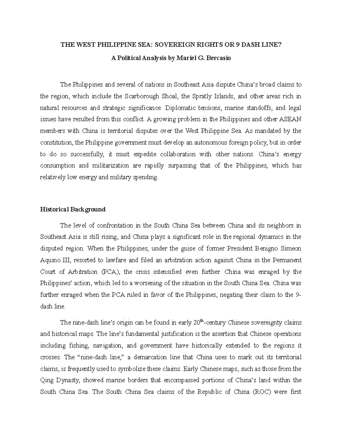 Bercasio, Mariel ( Political Analysis) - THE WEST PHILIPPINE SEA ...