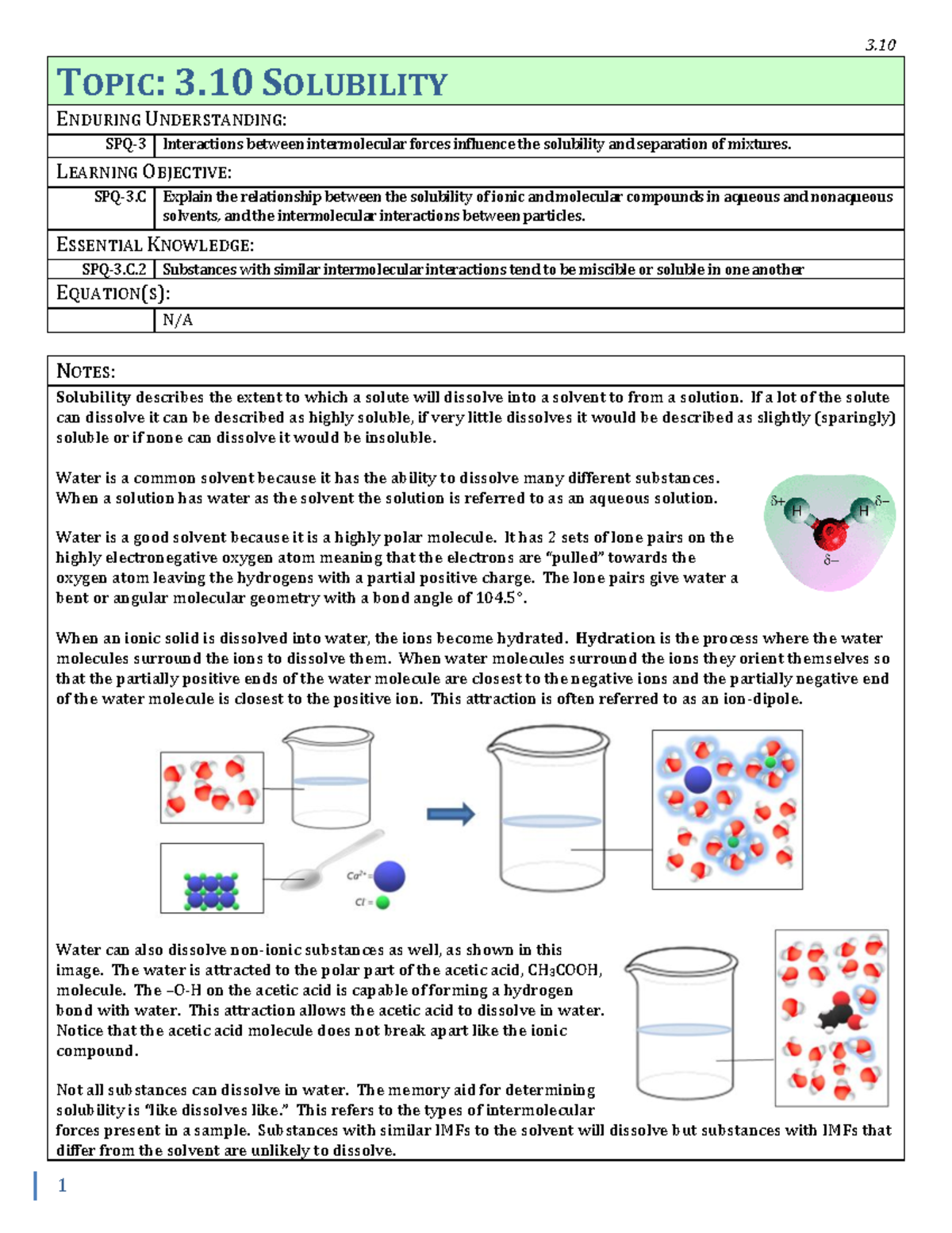 3.10 Solubility Student - 3. 1 TOPIC: 3 SOLUBILITY ENDURING ...