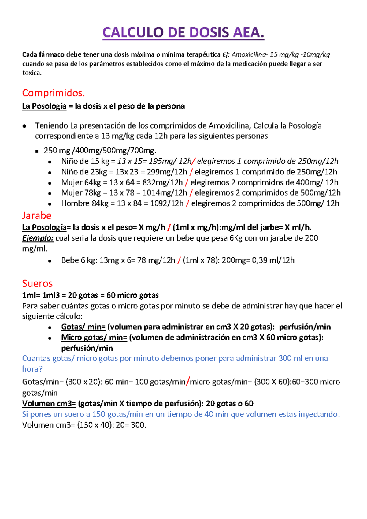 Calculo DE Dosis AEA - Cada fármaco debe tener una dosis máxima o ...