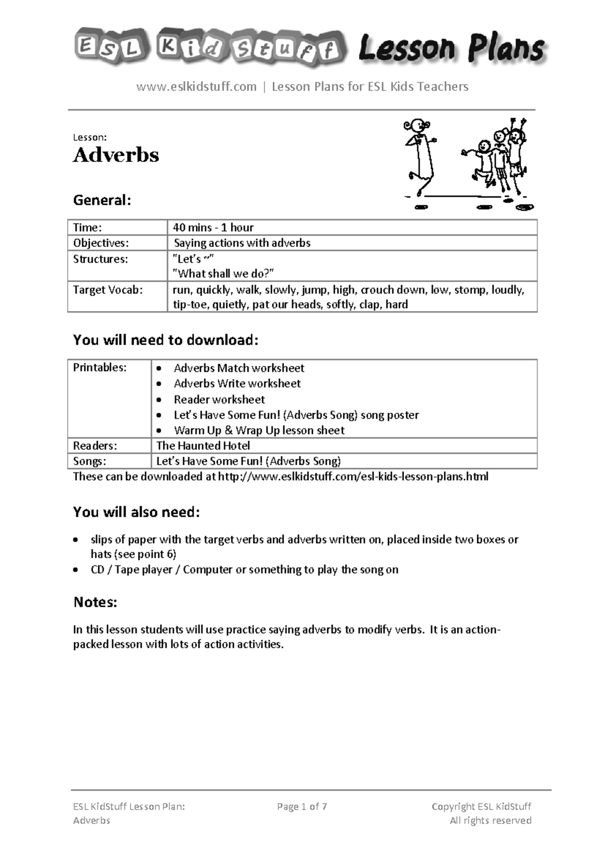Adverbs-lesson-plan - ####### ESL KidStuff Lesson Plan: ####### Page 1 ...