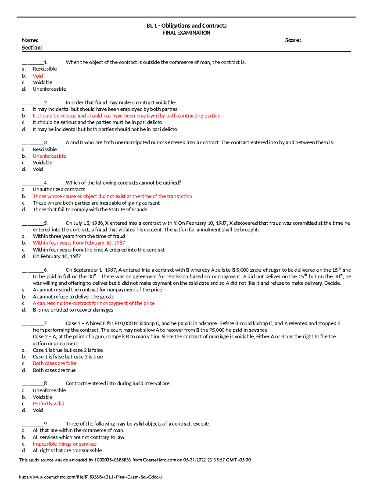 BL1 Final Exam Set C.docx - BL 1 - Obligations and Contracts FINAL ...