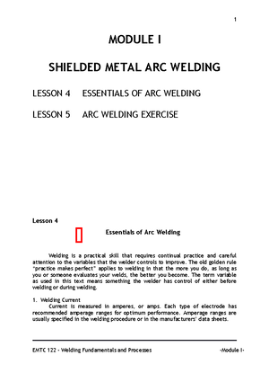 Module 1 Lesson 1 to 3 - INTRODUCTION MODULE I SHIELDED METAL ARC ...