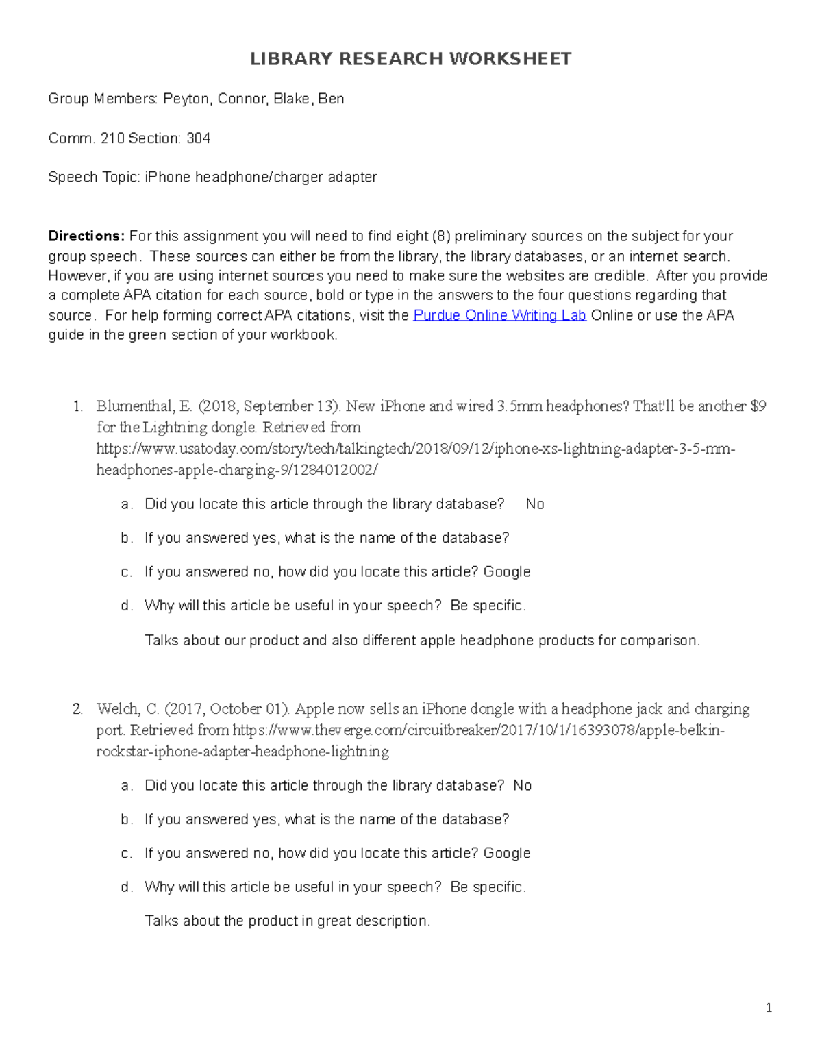 Library Research Worksheet - LIBRARY RESEARCH WORKSHEET Group Members ...