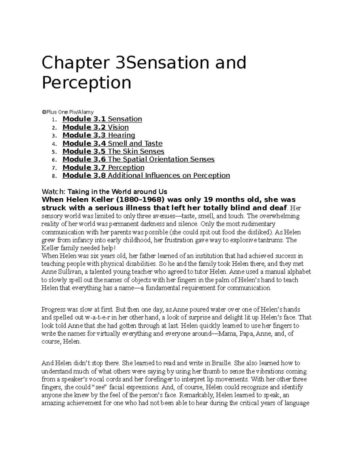 Exam Psych 3 - Notes - Chapter 3Sensation and Perception ©Plus One Pix ...