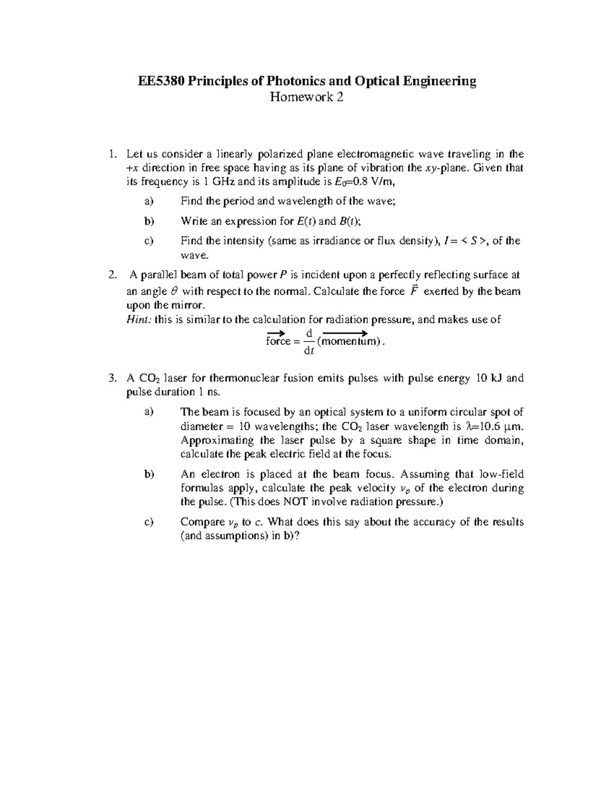 HW2 - photonics all units - EE5380 Principles of Photonics and Optical ...