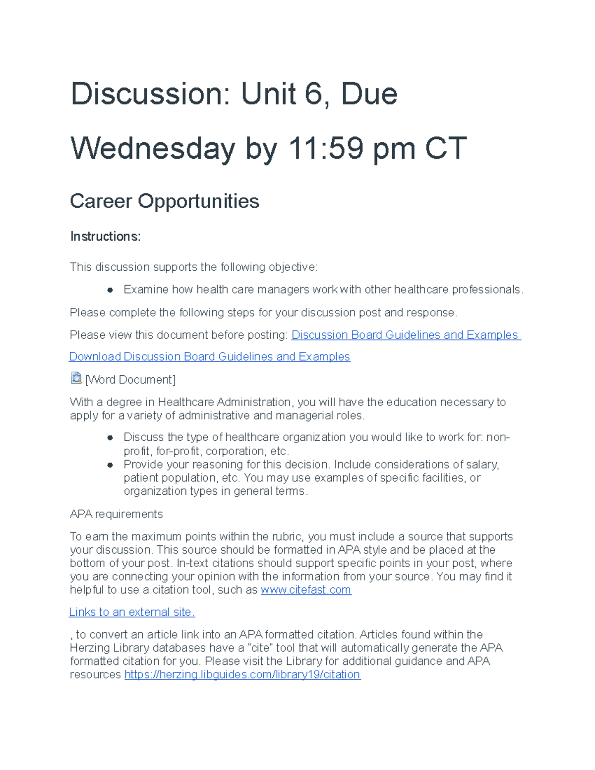 Unit 6 Discussion - Career Opportunities - Discussion: Unit 6, Due ...