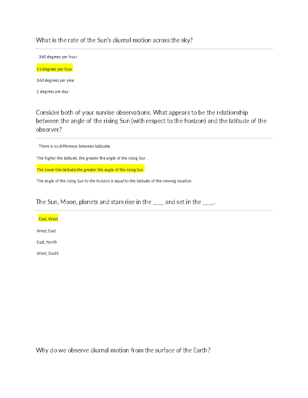 Starry Night, Unit A A1 Diurnal Motion - What is the rate of the Sun’s ...