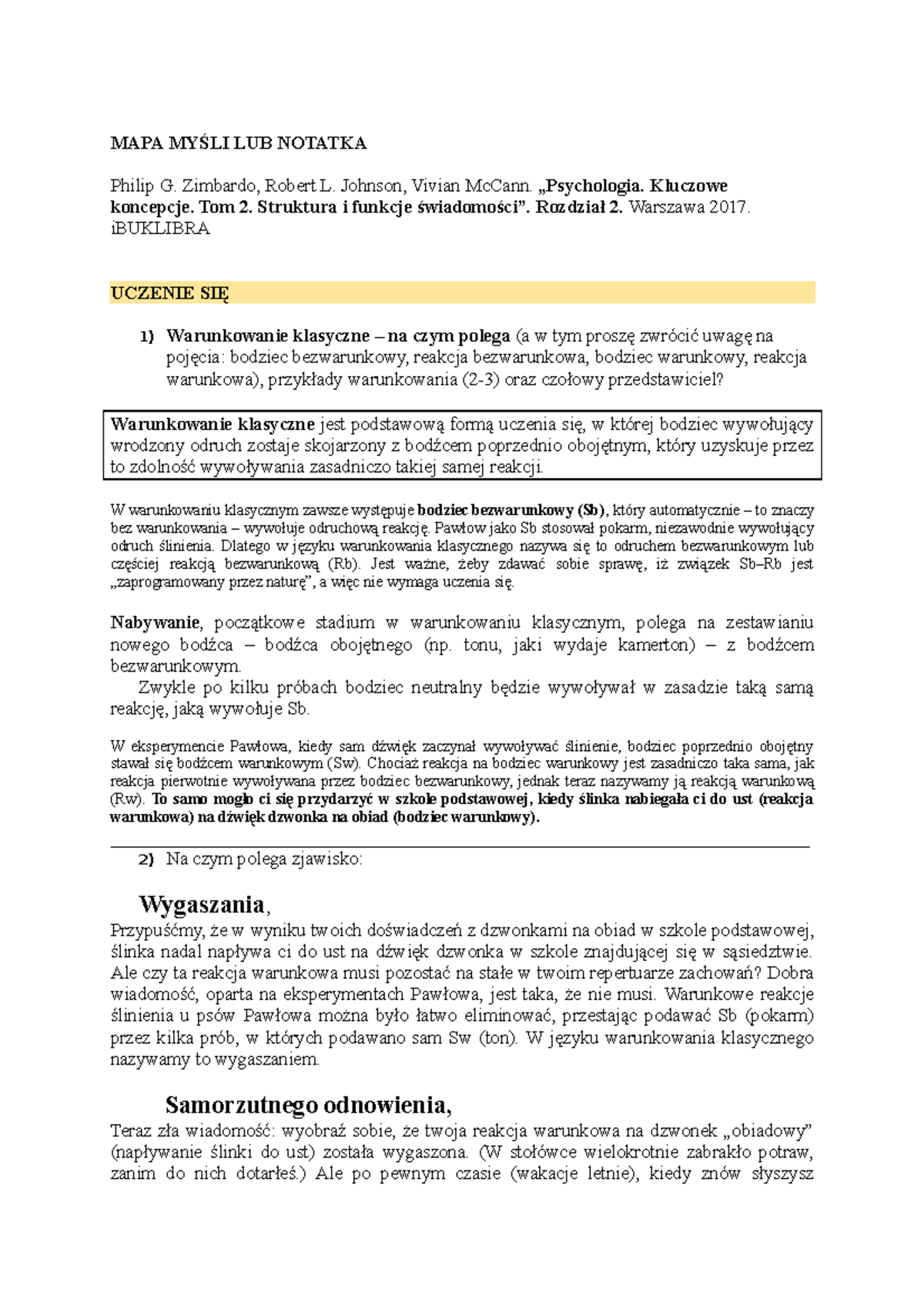 Psychologia [notatki]: uczenie się - MAPA MYŚLI LUB NOTATKA Philip G ...