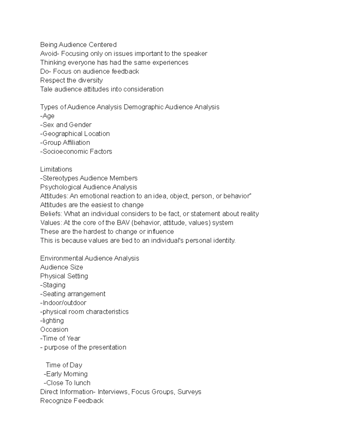 COMM 210 Notes - Being Audience Centered Avoid- Focusing only on issues ...