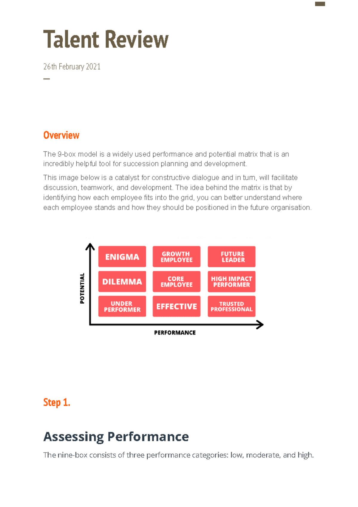 9 Box Talent Succession Review - Talent Review 26th February 2021 ...