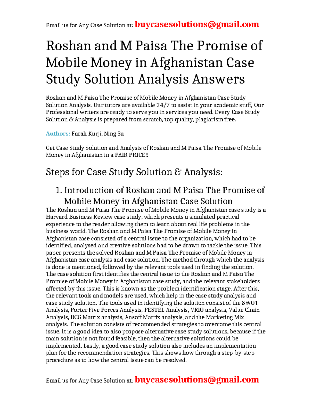 Case Solution Roshan and M Paisa The Promise of Mobile Money in ...