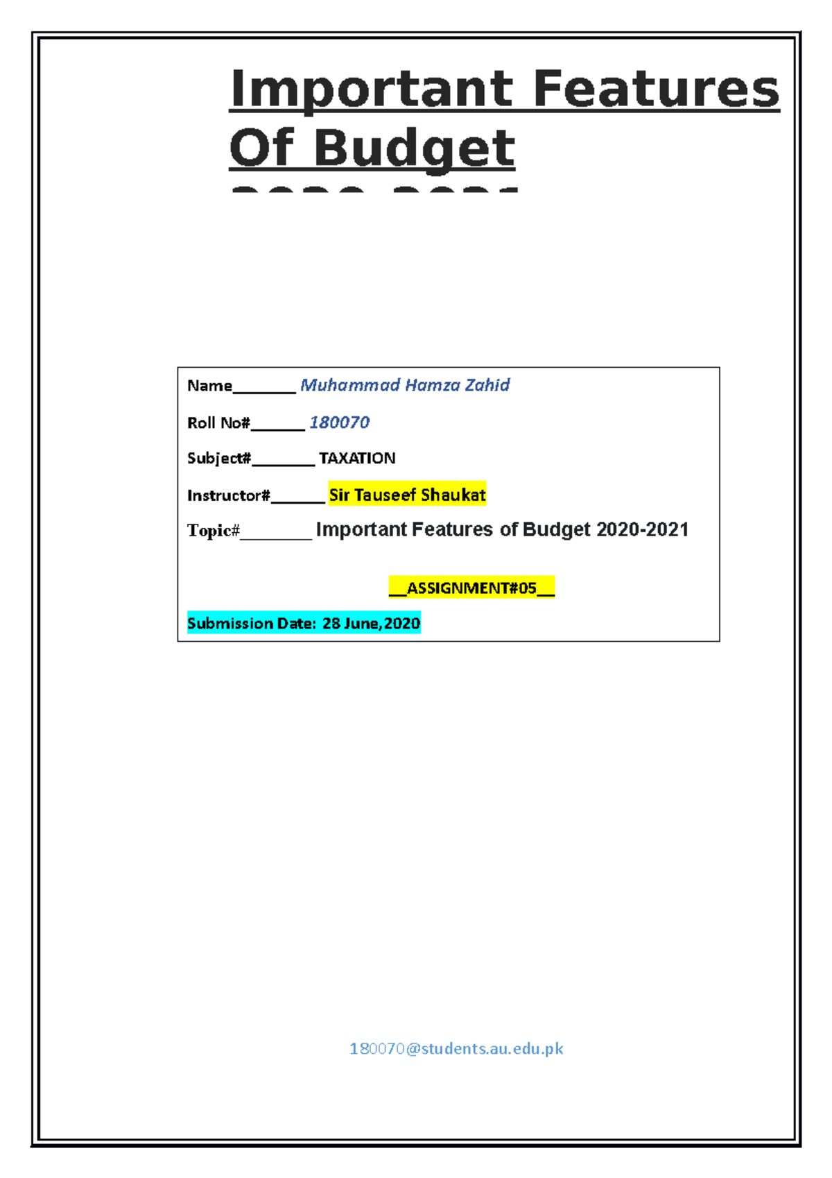 (180070) important Features of Budget 2020-21 - Important Features Of ...