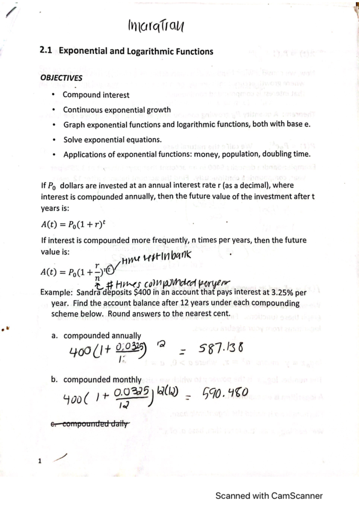 Calc notes 2- Exponential and Logarithmic functions - Studocu
