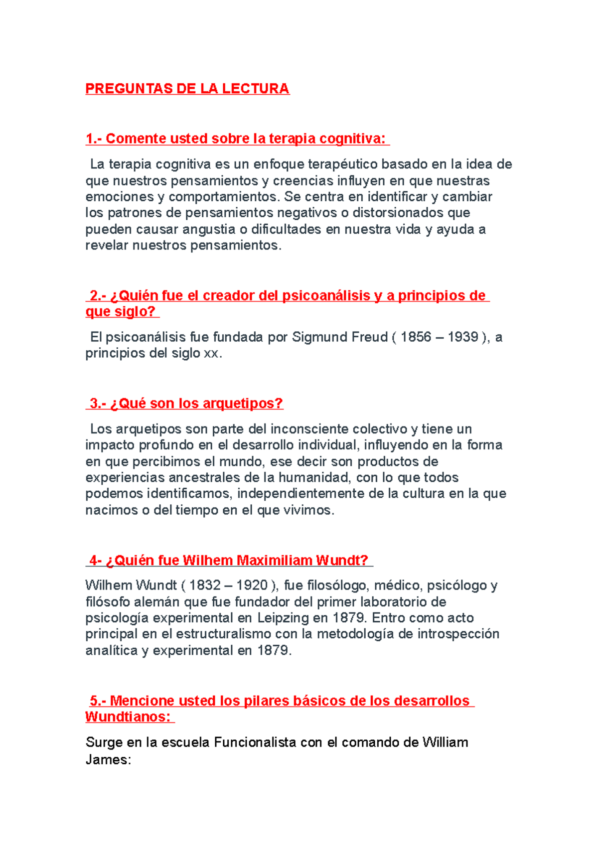 Preguntas DE LA Lectura - PREGUNTAS DE LA LECTURA 1.- Comente usted ...