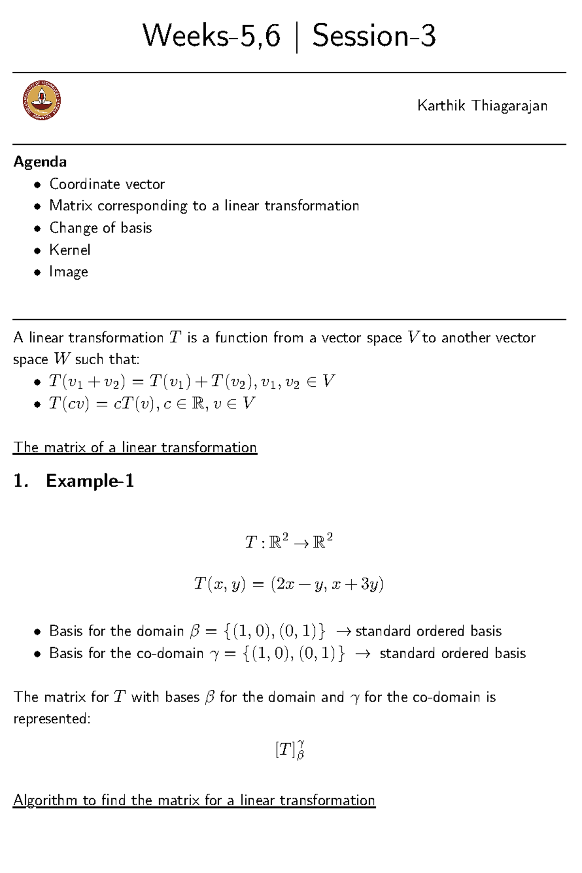 Week-5 6, Session-3 - Notes of week 5 - Weeks-5,6 | Session- Agenda ...