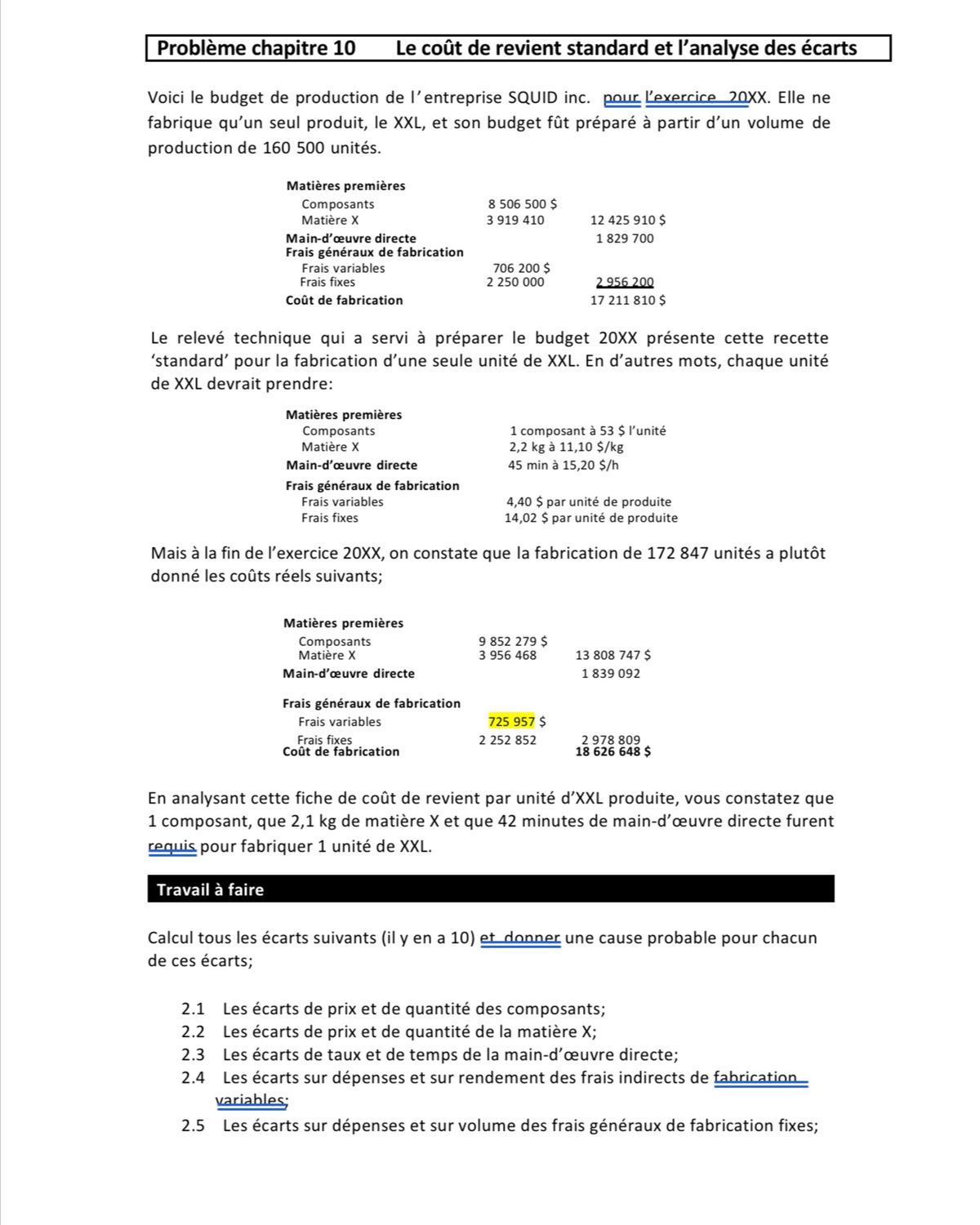 Enoncé squidd 2 - Exercice - Problème chapitre 10 Le coût de revient ...