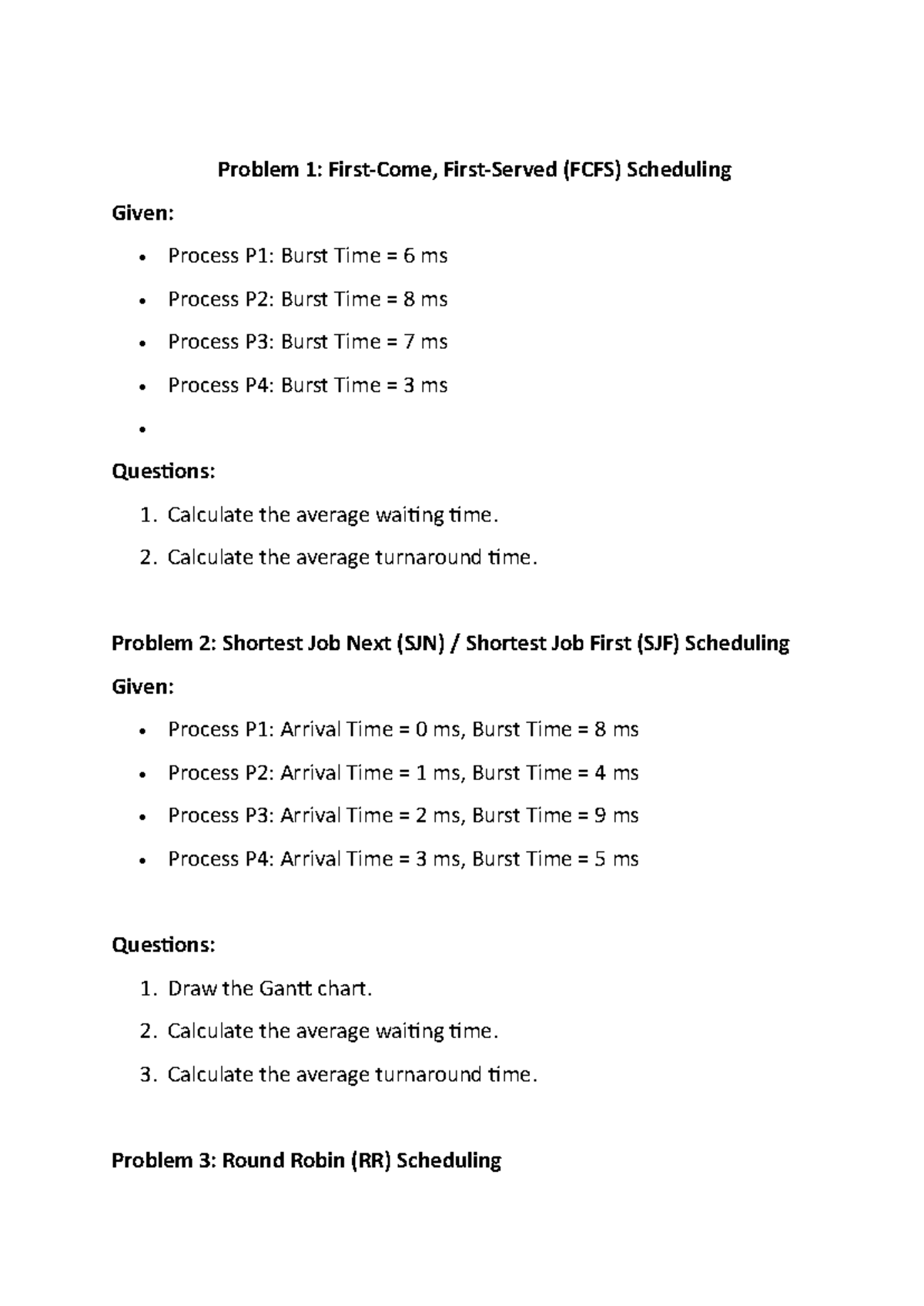 CPUScheduling Algorithm - Problem 1: First-Come, First-Served (FCFS ...