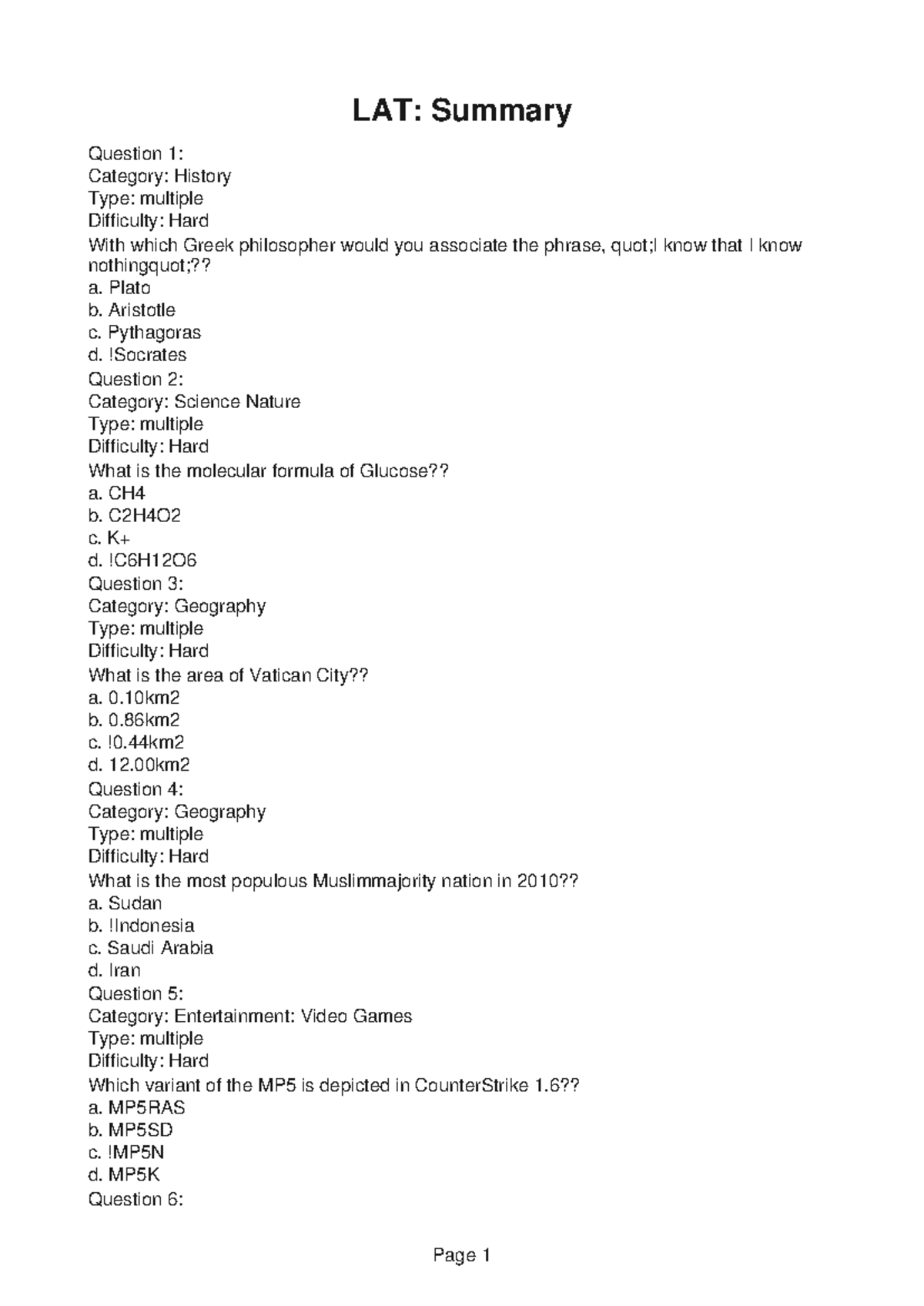 LAT255 Chapter Summary 1 - LAT: Summary Question 1: Category: History Type: multiple Difficulty ...