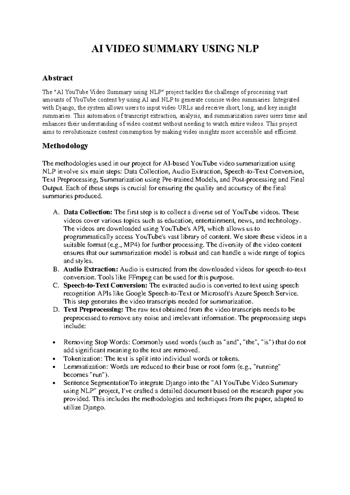 AI Based Video Summary Using Natural Language Processing in detailed ...