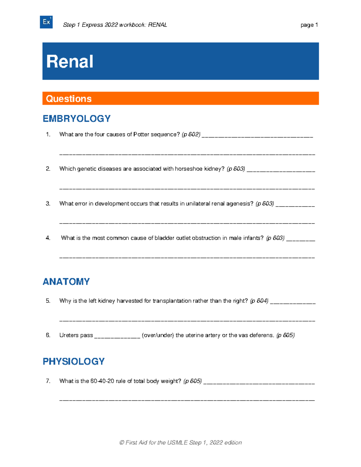Step 1 Express 2022-Renal - Step 1 Express 2022 workbook: RENAL page 1 ...