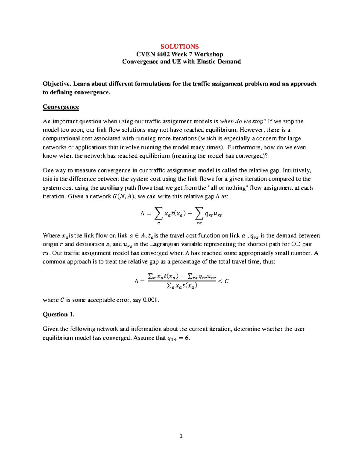 CVEN4402 Week 7 Solutions - SOLUTIONS CVEN 4402 Week 7 Workshop Convergence and UE with Elastic ...