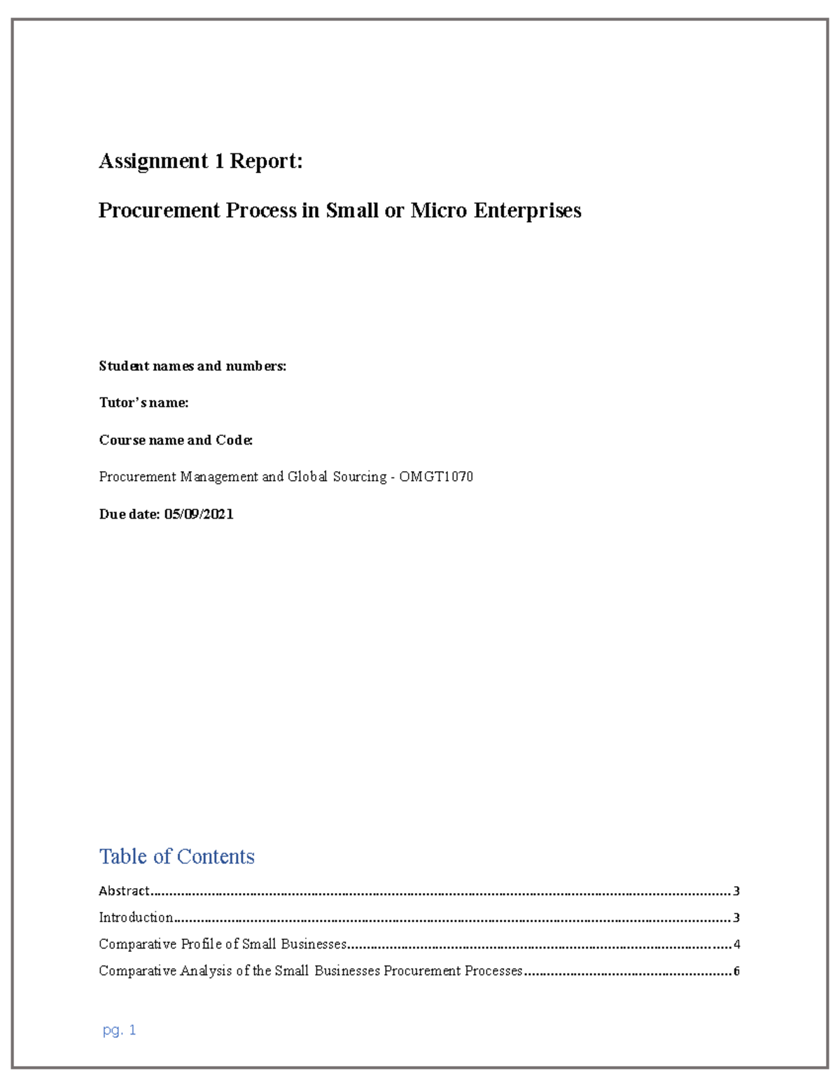 Assignment 1 Report - Assignment 1 Report: Procurement Process in Small ...