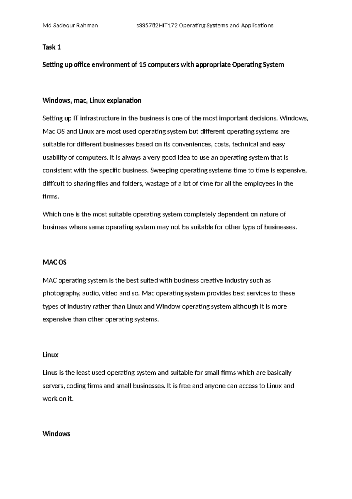 HIT 172 Assignment 1 Final - Task 1 Setting up office environment of 15 computers with ...
