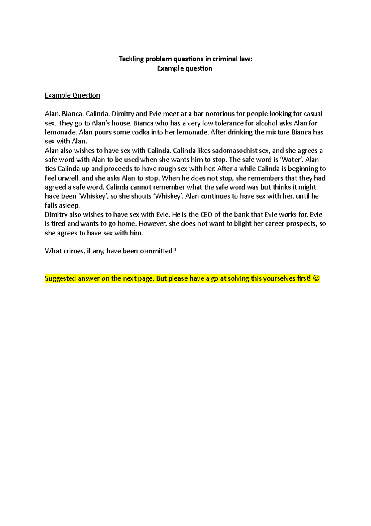 Practice Problem Question and Suggested Answer 2022 - Tackling problem ...