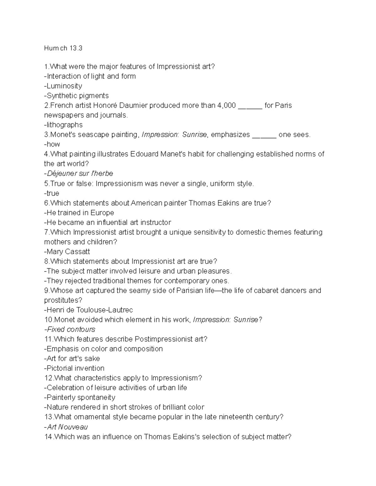 Hum ch 13 - core content chapter 13 - Hum ch 13. 1 were the major ...