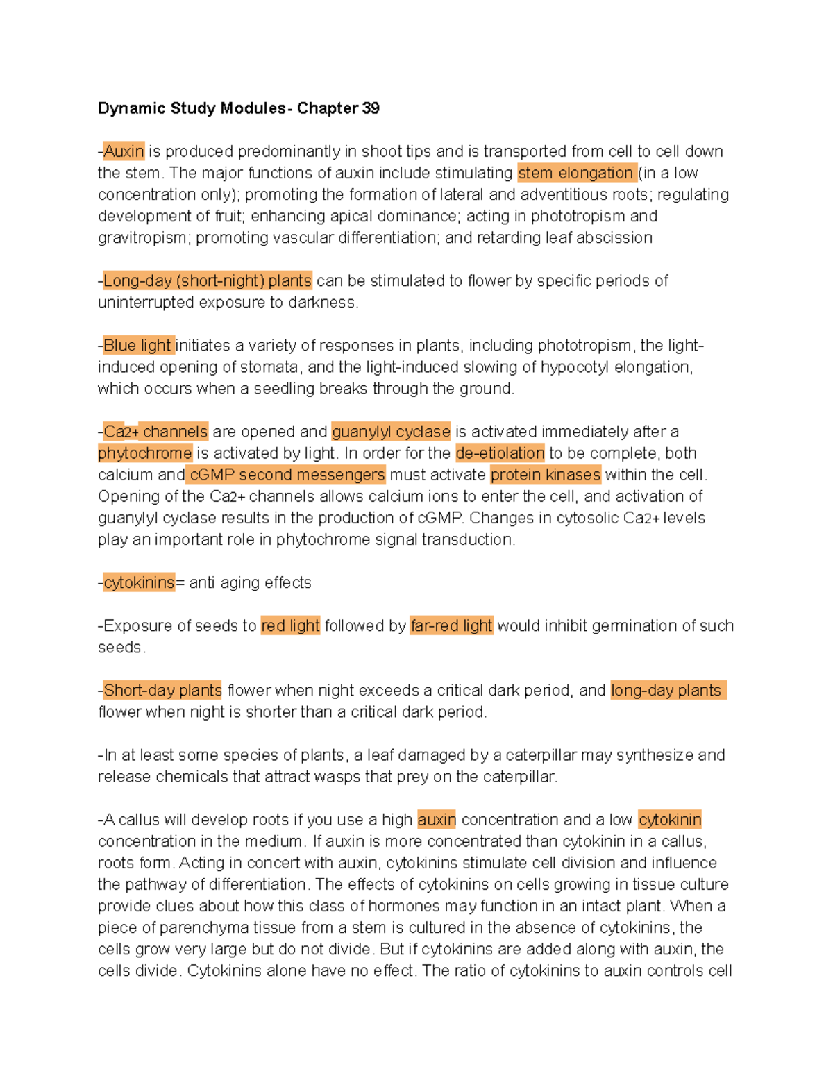 Dynamic Study Modules- Chapter 39 - The major functions of auxin ...