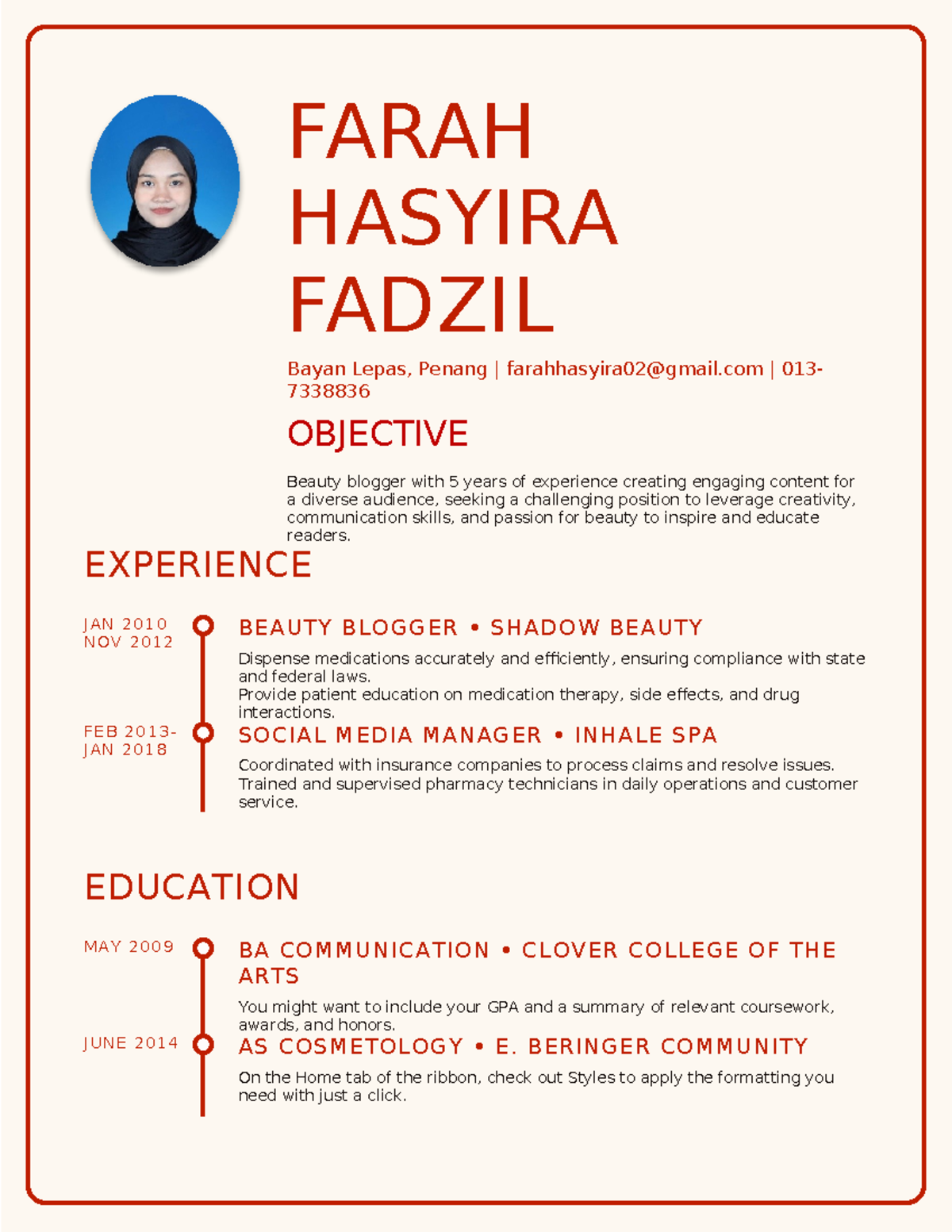 Exercise Resume BTM452 Farah Hasyira - FARAH HASYIRA FADZIL Bayan Lepas ...