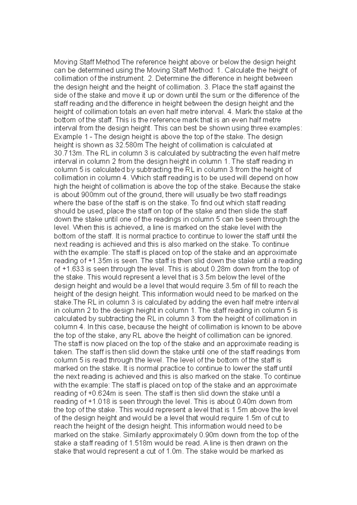 Moving Staff Method The reference height above or - Calculate the ...