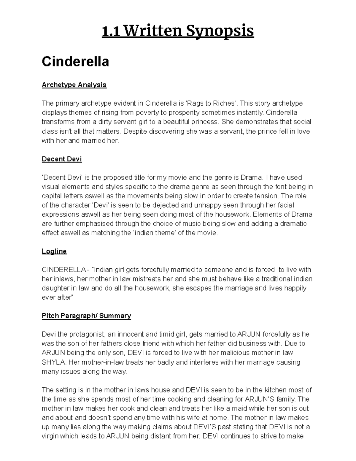 Written Synopsis - 1 Written Synopsis Cinderella Archetype Analysis The ...