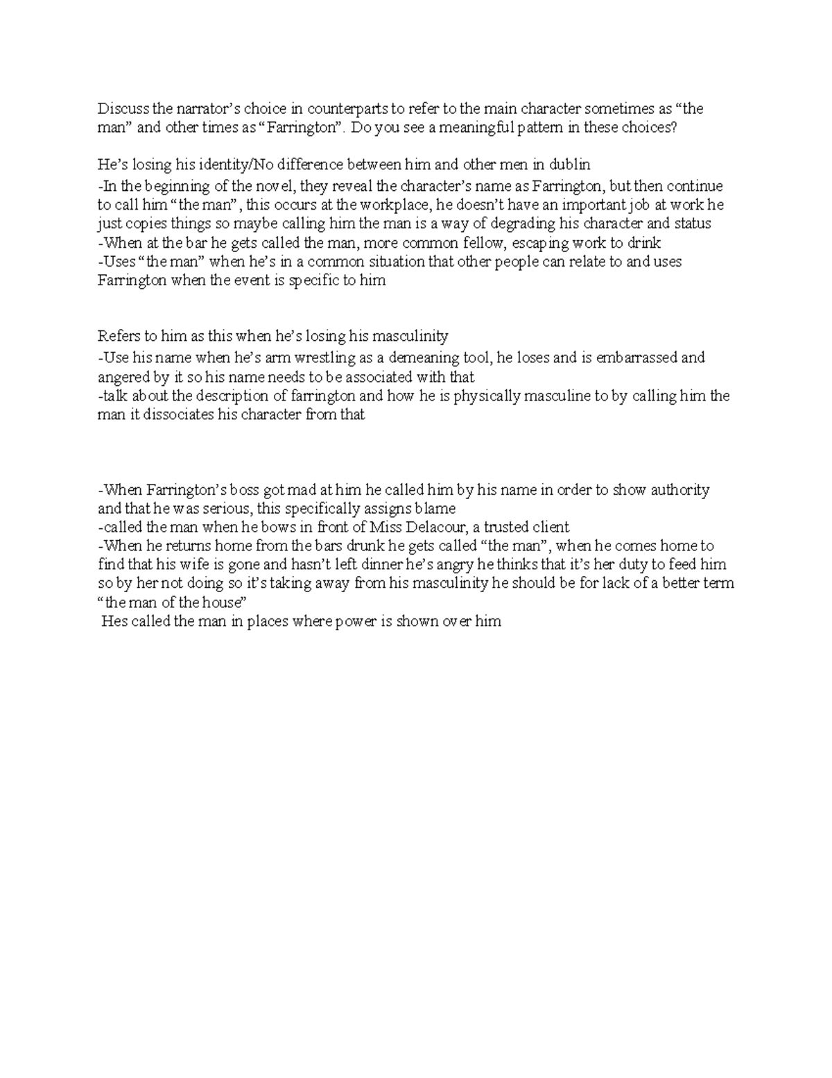 Dubliners Essay Outline - Discuss the narrator’s choice in counterparts ...