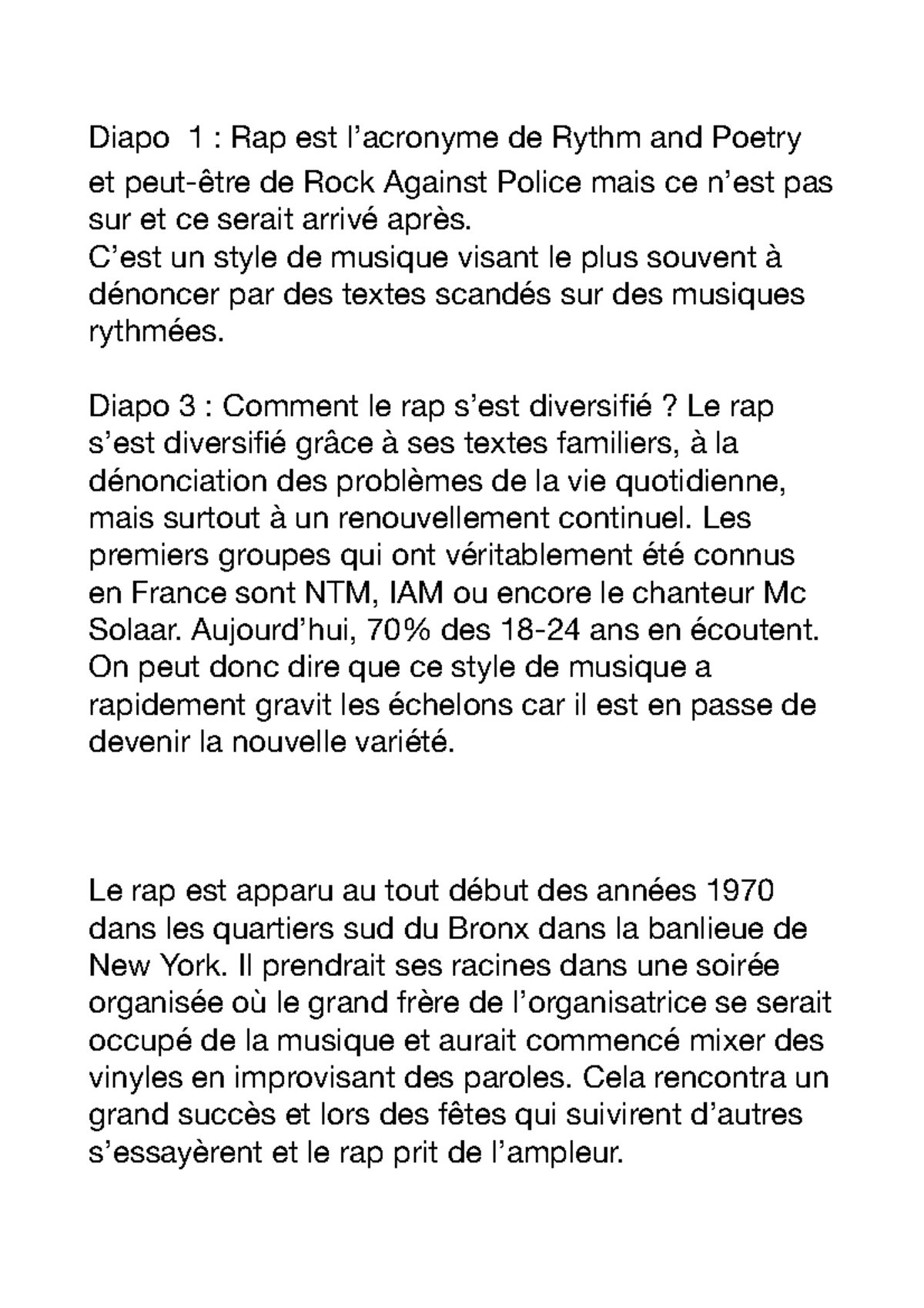 RAP exposé dessus - Diapo 1 : Rap est l’acronyme de Rythm and Poetry et ...