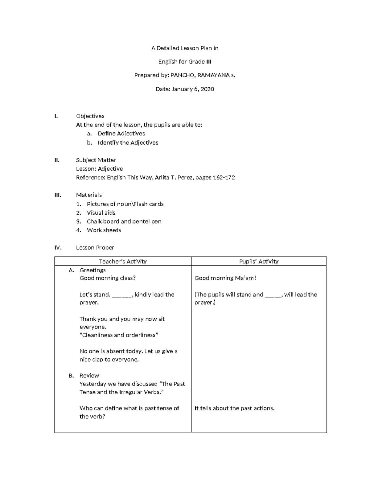 Maya Lesson plan - A Detailed Lesson Plan in English for Grade III ...