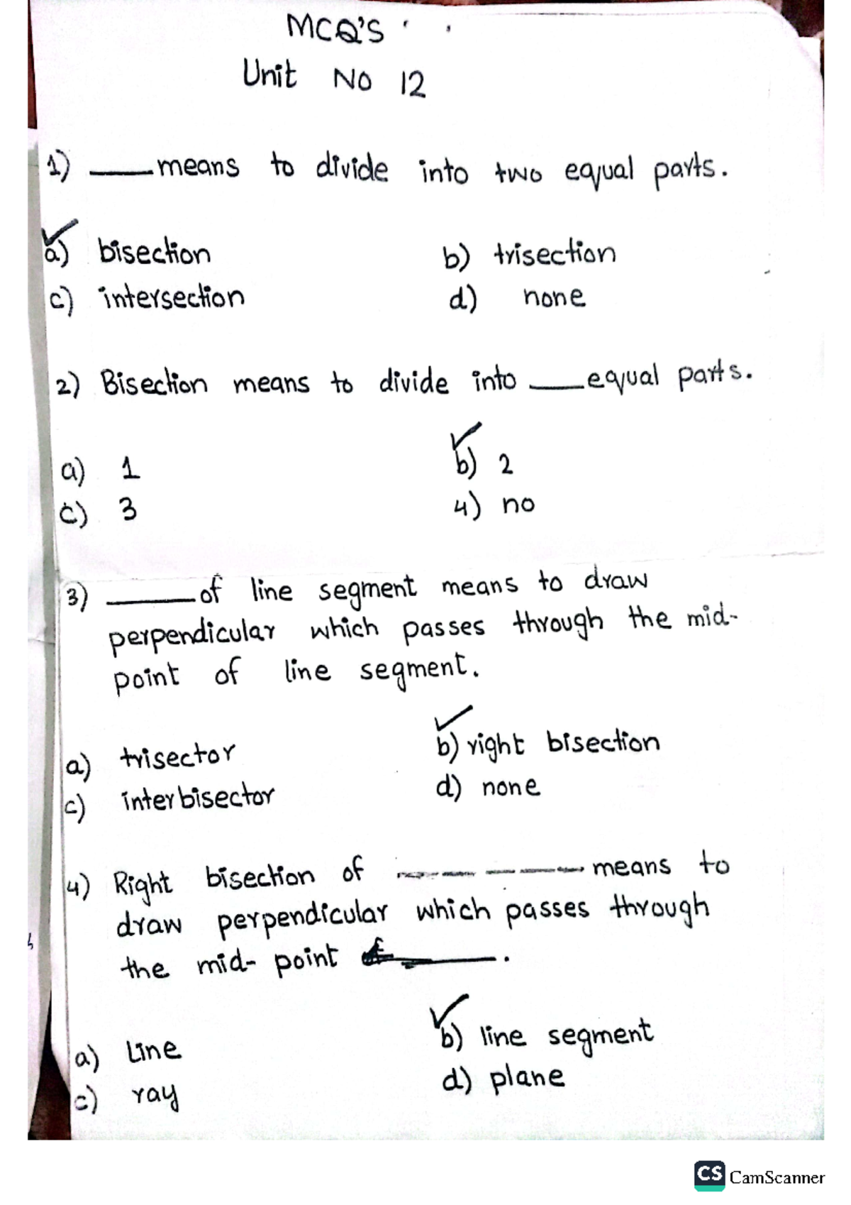 9th math unit 12 mcqs - information technology - CamScanner - Studocu