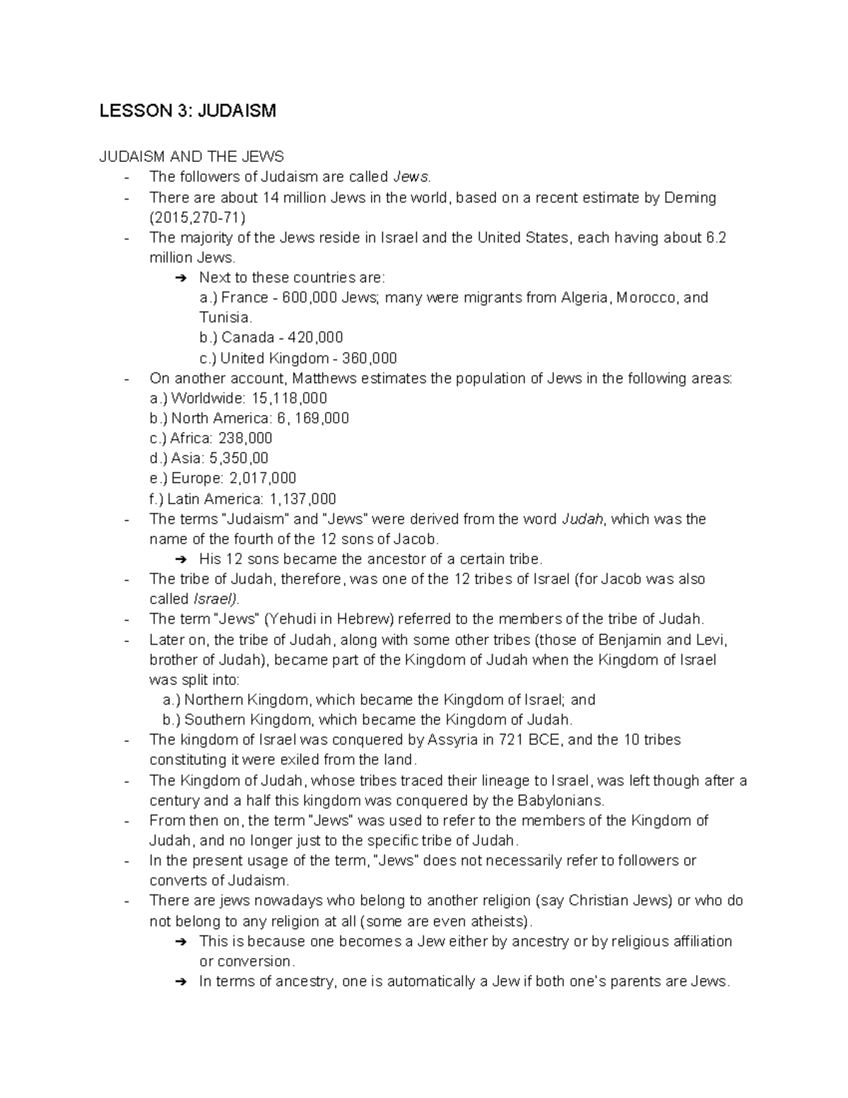 World religions lesson 3 - LESSON 3: JUDAISM JUDAISM AND THE JEWS The ...