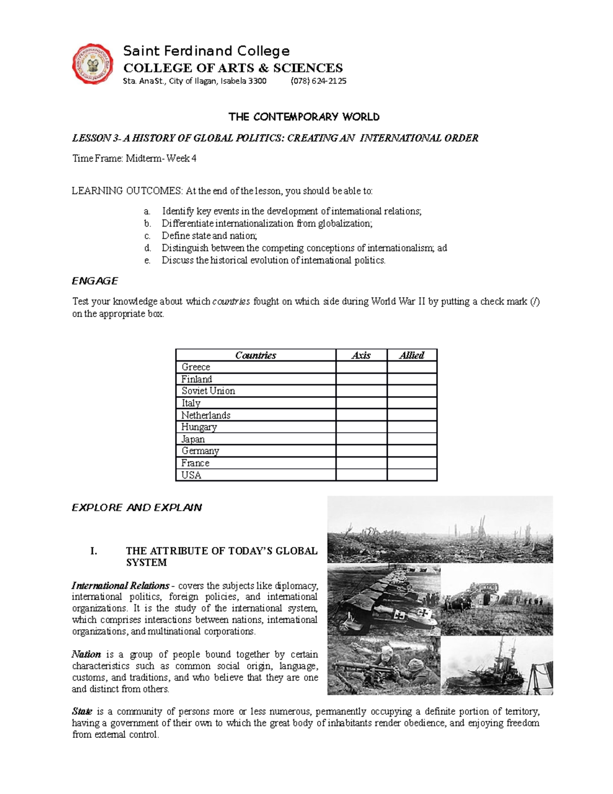 Lesson 3 - A HISTORY OF GLOBAL POLITICS - Saint Ferdinand College ...