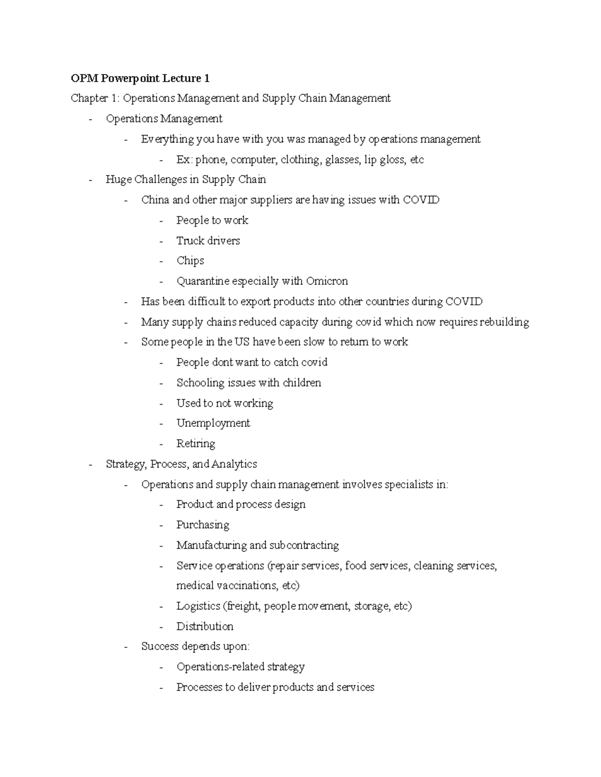 OPM Test 1 Powerpoints - PowerPoint notes to help prepare for test 1 ...
